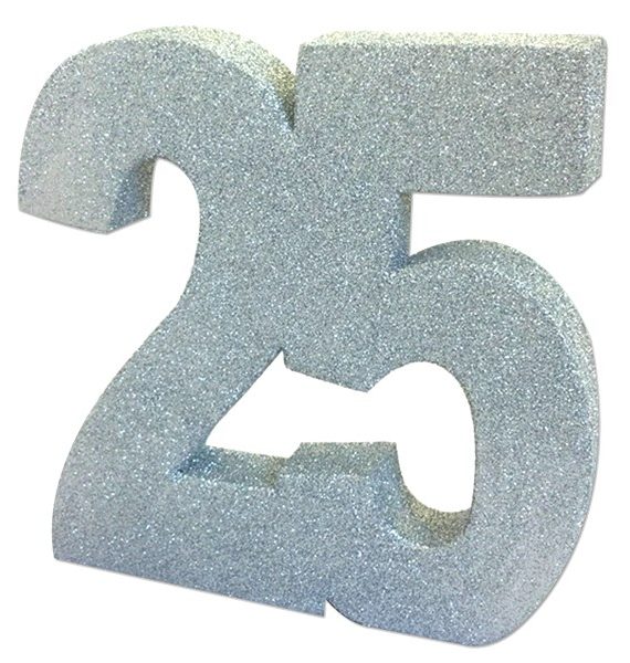 25th Silver Sparkling Wedding Anniversary Glitter Table Decoration