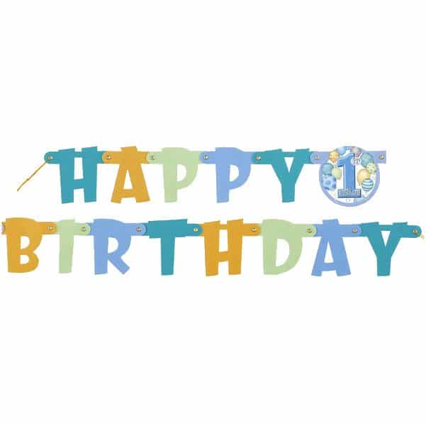 Happy 1st Birthday Blue Jointed Letter Banner - Fun Party Supplies