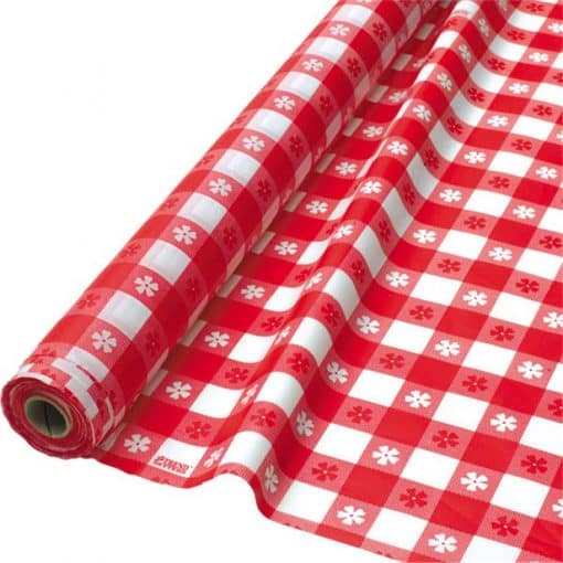Red Gingham Plastic Table Banqueting Roll - Next Day Delivery
