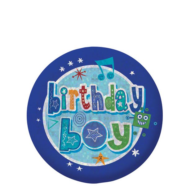 Buy Happy Birthday Holographic Boy Badge - Fun Party Supplies