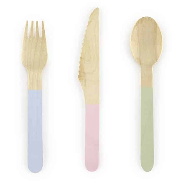 Pastel Wooden Cutlery Set - Forks, Knives & Spoons (Pk 18)- Next Day ...