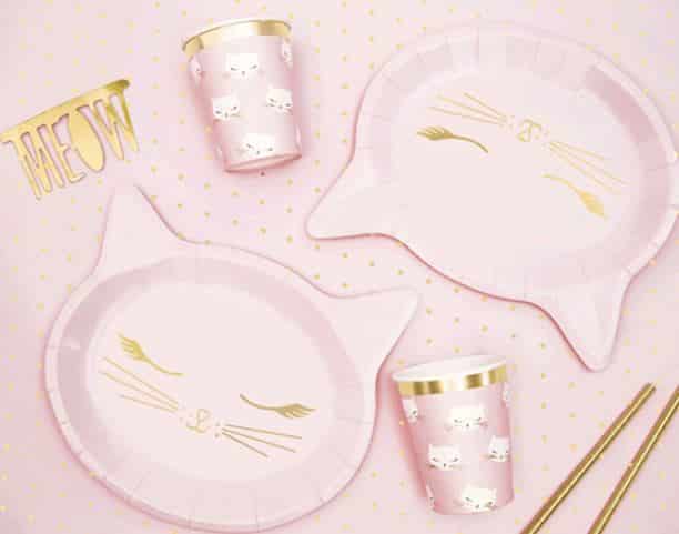 Meow Party Pink Cat Shaped Plates, Napkins & Cups - Next Day Delivery