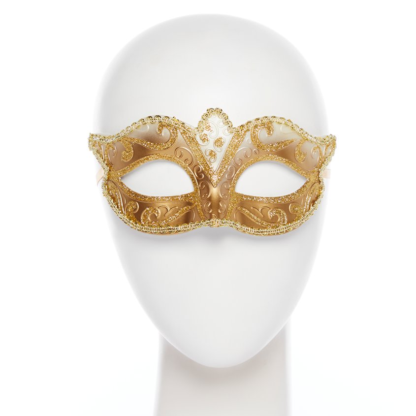 Gold Glitter Mask For Masquerade Balls - Next Day Delivery