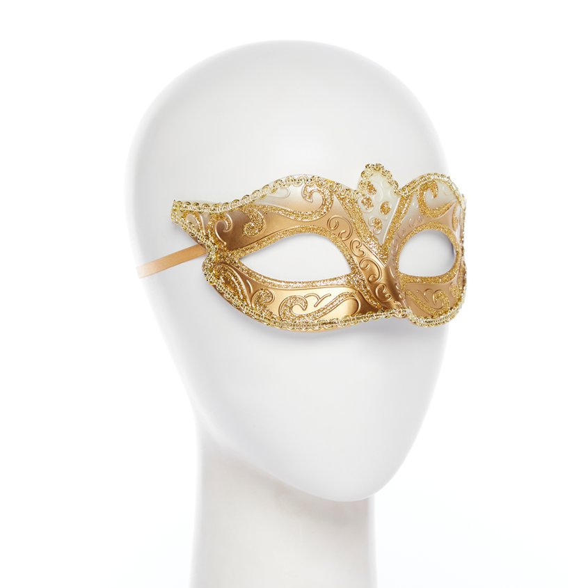 Gold Glitter Mask For Masquerade Balls - Next Day Delivery
